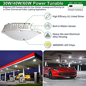 OSTEK LED Canopy Gas Station Light with Motion Sensor 30W/40W/60W 5000K LED Parking carport Lights 90-277V IP65 Commercial Residential Lights DLC & UL Listed