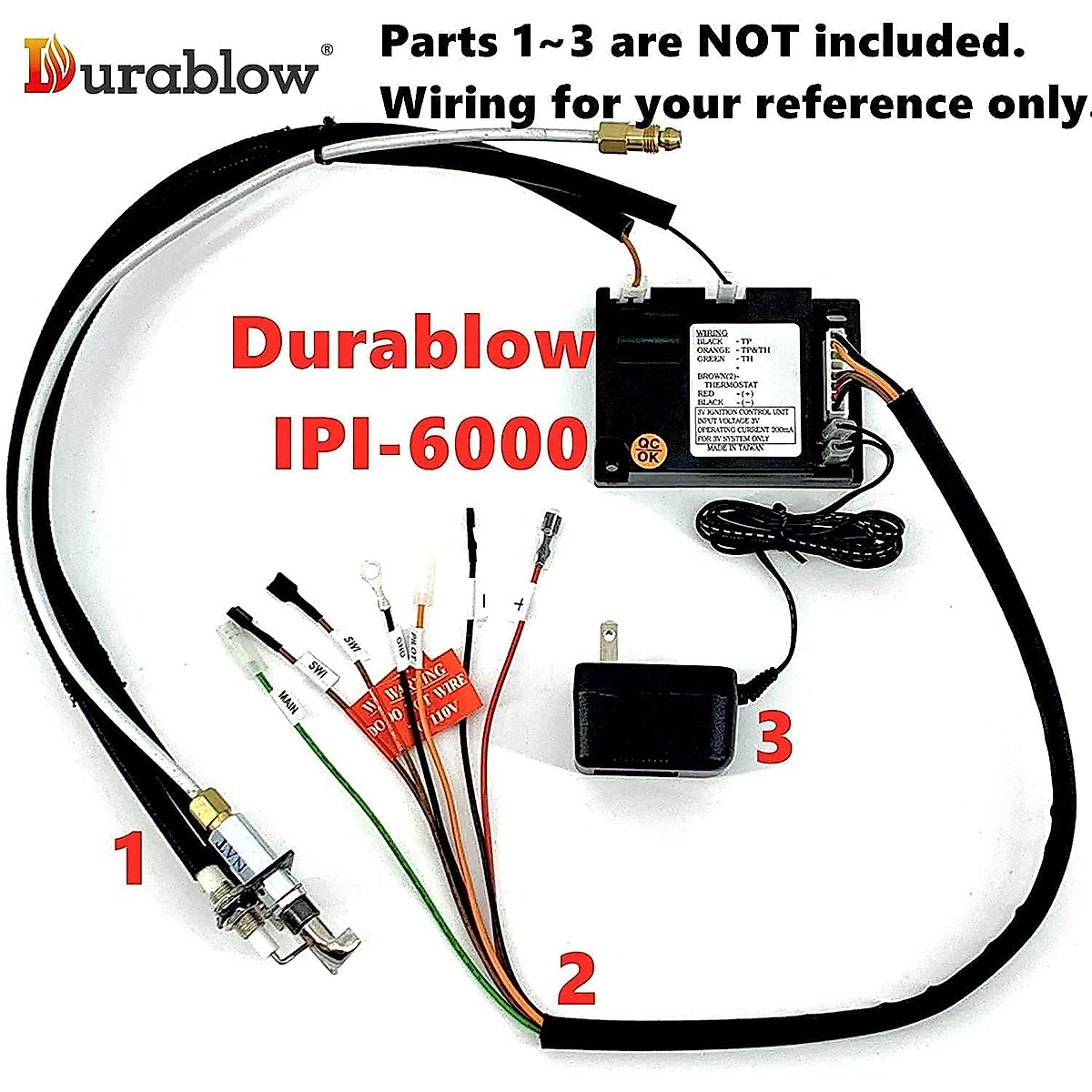 Durablow Fireplace Electronic IPI Pilot Ignition Control Module Replacement for Dexen 593-592, GM-6KA, Hearth Home Technologies HHT 350-M Bundle with A/C Wall Adaptor
