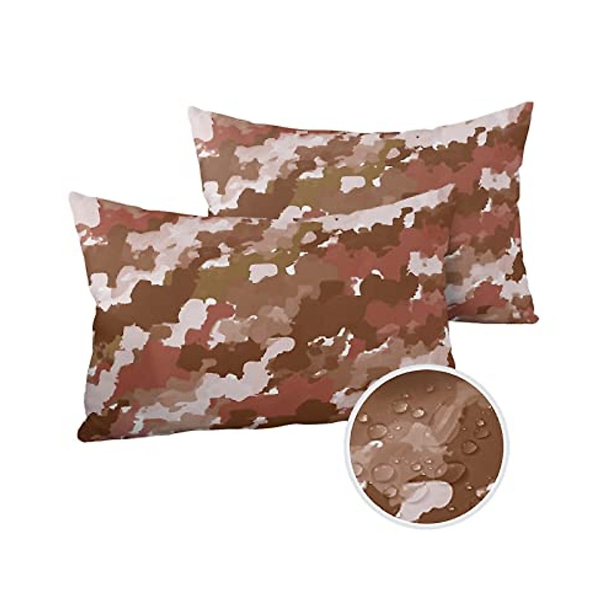Funnywall88 Waterproof Throw Pillow Covers Set of 2 Camouflage Netting Camo Couch Pillow Cases Outdoor Sofa Cushion Cover Home Decor for Bed Living Room, 20" x 12"