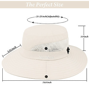 Sun Hat for Women Summer UV Protection Beach Hat Wide Brim Mesh Bucket Fishing Hat with Ponytail Hole Foldable Packable Hat Beige