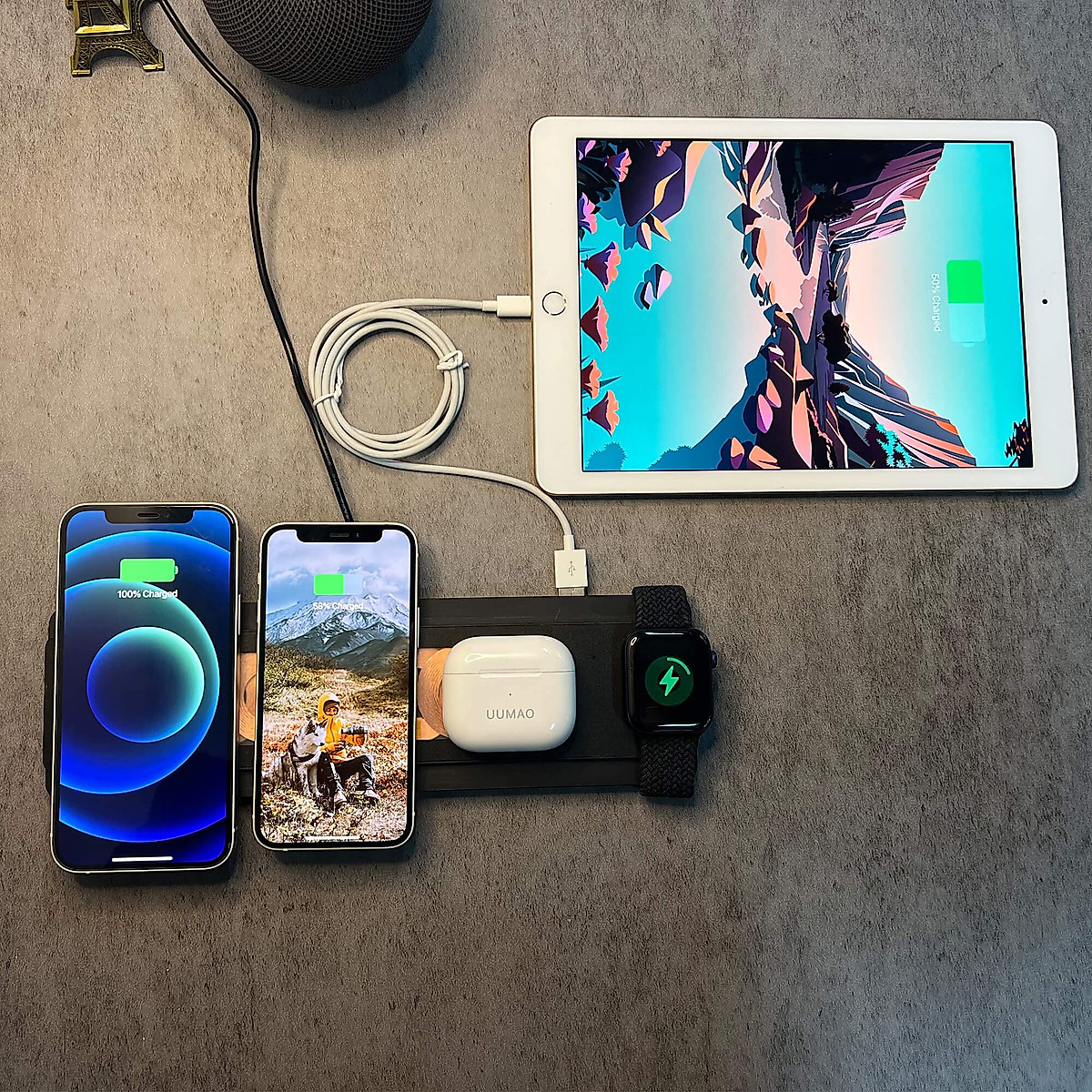 Magnetic Wireless Charging Pad Multiple Devices-Uumao 40W 5-in-1 Wireless Charger mat-for iPhone13/12/AirPods and Apple Watch UItra,for All Wireless Charging Phones (with Adapter)