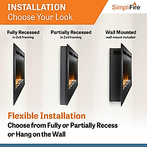 SimpliFire Allusion 60" Recessed Linear Electric Fireplace - Black, SF-ALL60-BK