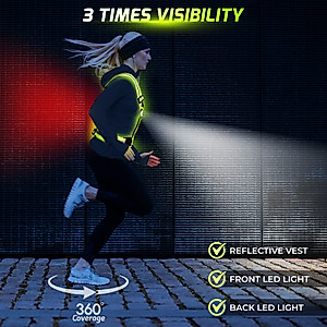 GREERRIDE Light Up Running Vest - Running Light Vest and Reflective Running Vest for Runners, Night Walking Running Reflective Gear for Men Women