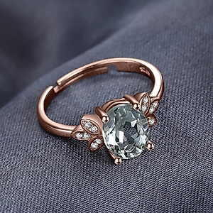 JewelryPalace Classic 1.8ct Green Amethyst White Rock Quartz Solitaire Open Adjustable Rings for Women, 14k Rose Gold Plated 925 Sterling Silver Ring for Her, Natural Gemstone Jewelry Sets