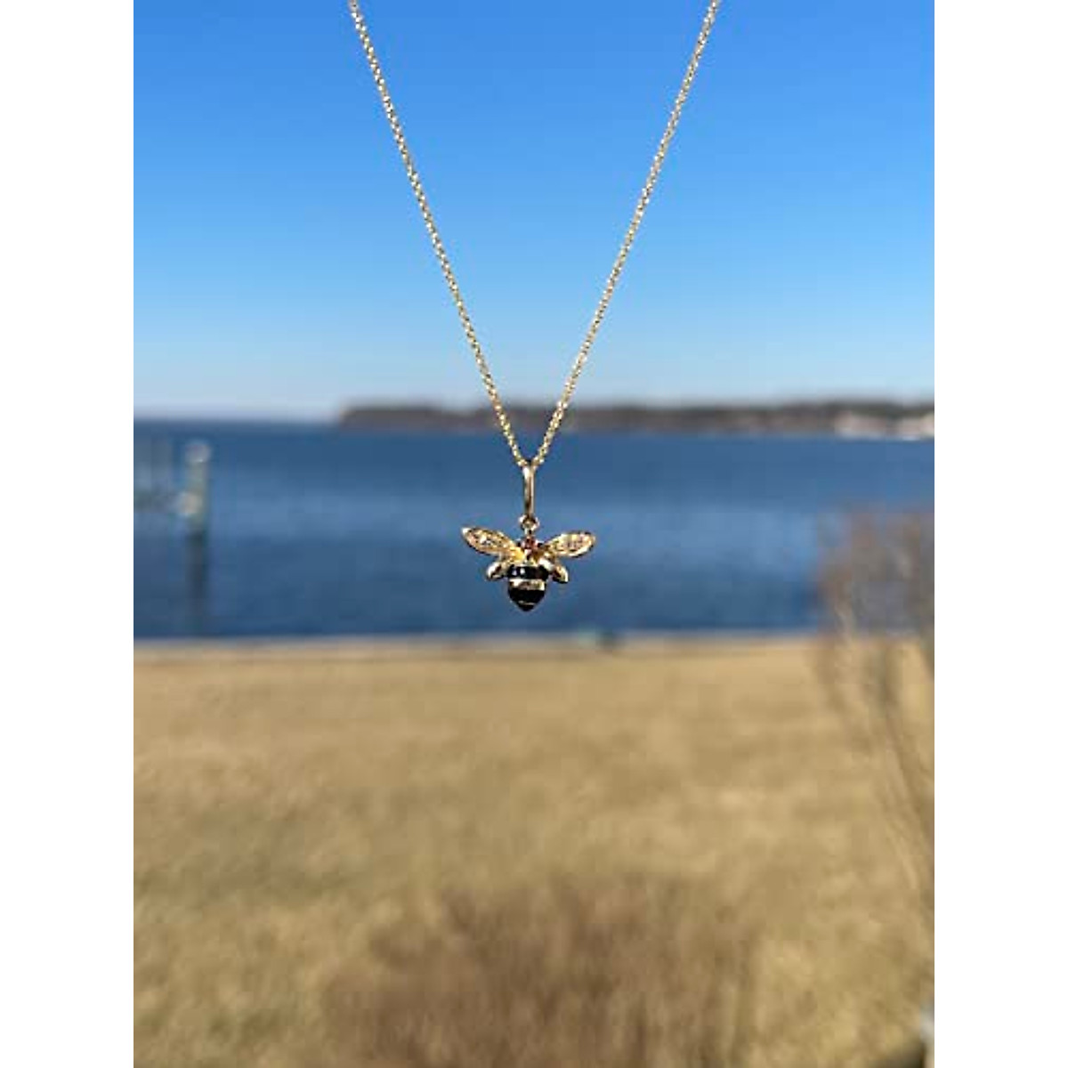 LE VIAN 1/10 Carat White and Chocolate Diamond and Enamel Honey Bee Pendant Necklace for Women in 14k Yellow Gold (Brown, cttw) on 18 Inch Long Chain by LeVian