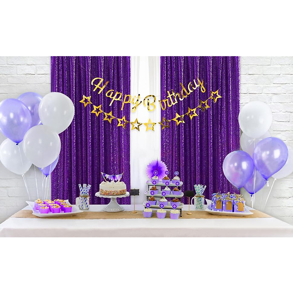SoarDream Purple Sequin Backdrop 2 Pieces 2ftx8ft Wedding Glitter Curtain Backdrop Arch Fabric Drapes for Baby Shower Birthday Party Decoration
