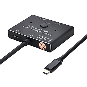 Cablecc USB-C Type-C Bi-Direction Switch MST 1 to 2 Hub Support Video Data PD 8K@30hz 100W 10Gbps with 50cm Cable