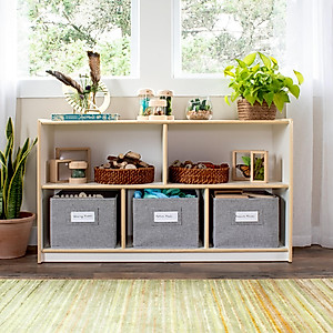 Guidecraft EdQ 5 Compartment Storage 24'' White with 3 Fabric Bins: Wooden Multi-Purpose Bookcase and Toy Organizers and Storage; Homeschool and Classroom Furniture