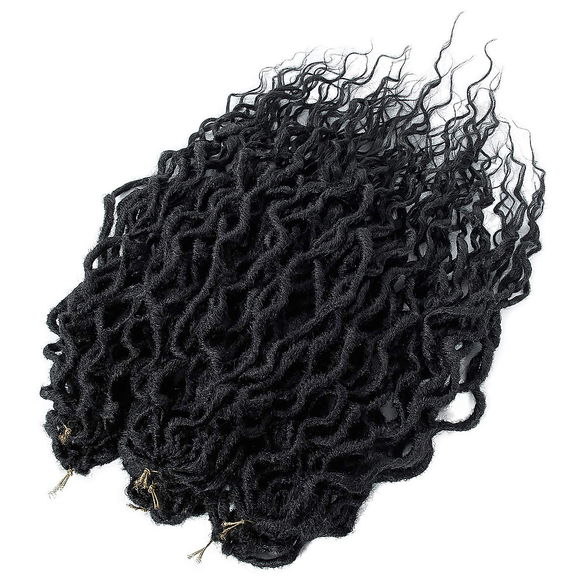 Faux Hair Goddess Locs Crochet Hair 6Packs 24Inch Pre-looped with Soft Curly Ends Dreadlocks Wavy Faux Crochet Locs Synthetic Braids Extensions 72strands(24'', 1B)
