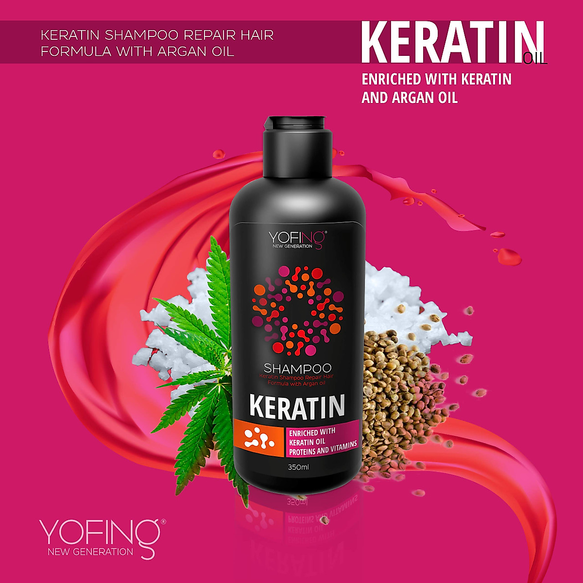 YOFING NEW GENERATION Keratin Shampoo Salt Free Enriched with Moroccan Argan Oil Dead Sea Minerals For Strengthen & Repair Hair Frizz Control Sulfate Free