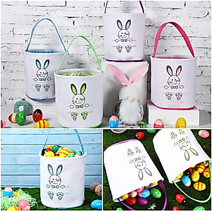 4 Pieces Easter Bunny Basket Egg Bags for Kids Cloth Tote Bags Canvas Cotton Empty Personalized Candy Egg Basket Bunny Print Buckets Carrying Presents and Eggs Hunt Bag Toys Bucket Boys Girls