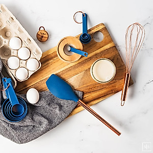 Copper and Blue Silicone Cooking Utensils Set - 17-Piece Set with Copper Utensil Holder and Measuring Cups and Spoons for Stylish Cooking and Baking - Blue Kitchen Decor, Unique Kitchen Gifts
