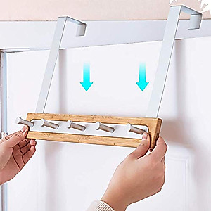 Over The Door 5 Hooks Hanger Bamboo Wooden Stainless Steel Towel Coat Bag Bath Hanging Rack (Silver)