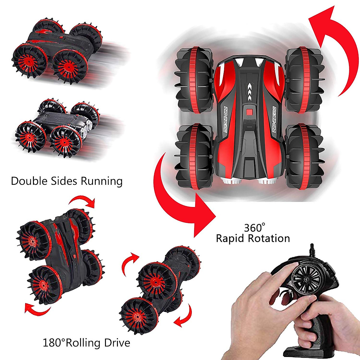 Pussan Gifts for 6-12 Year Old Boys Amphibious Remote Control Car for Kids and Adults 2.4 GHz RC Stunt Car for Boys Girls 4WD Off Road Monster Truck Gifts Remote Control Boat Summer Beach Toy SLC Red