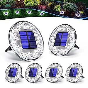 Solar Ground Lights Outdoor, 24 LED Solar Garden Lights with 2 Modes, Waterproof Solar Powered Disk Lights for Pathway, Yard, Garden, Parks, Lawn, Deck, Patio, Walkway, corridors (6 Packs, White）