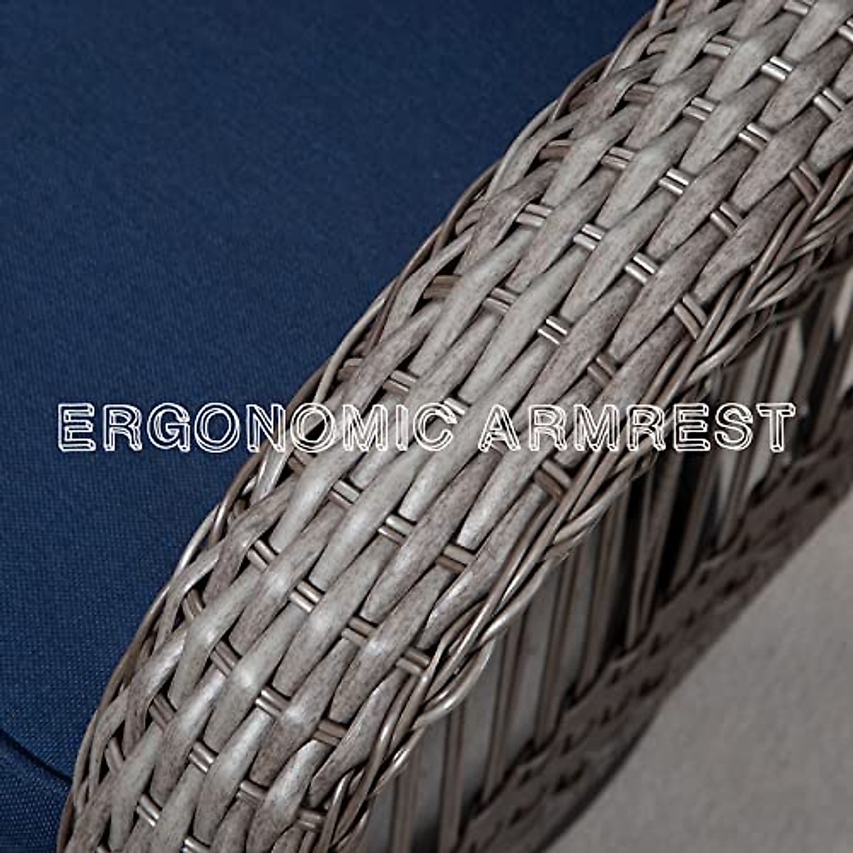 Joyside Patio Bistro Set - 3-Piece Patio Wicker Swivel Rocking Chair Set, Outdoor Patio Furniture Chair with Side Coffee Table & Durable Fabric Cushion(Brown/Blue)