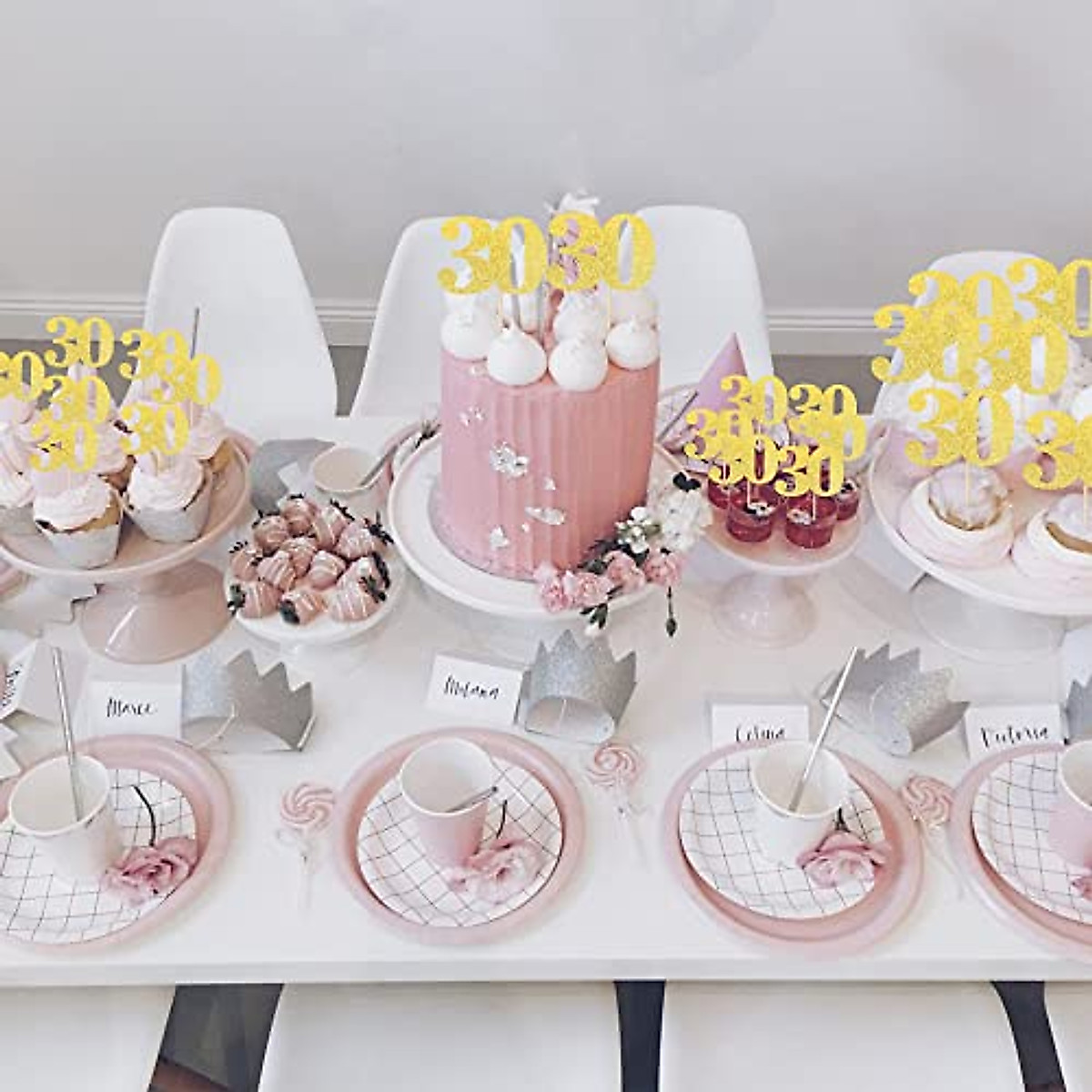12 PCS Glitter 30th Birthday Centerpiece Sticks Number 30 Cake Toppers Thirty Table Flower Topper Decorations for 30th Birthday Anniversary Party Centerpiece Supplies Gold