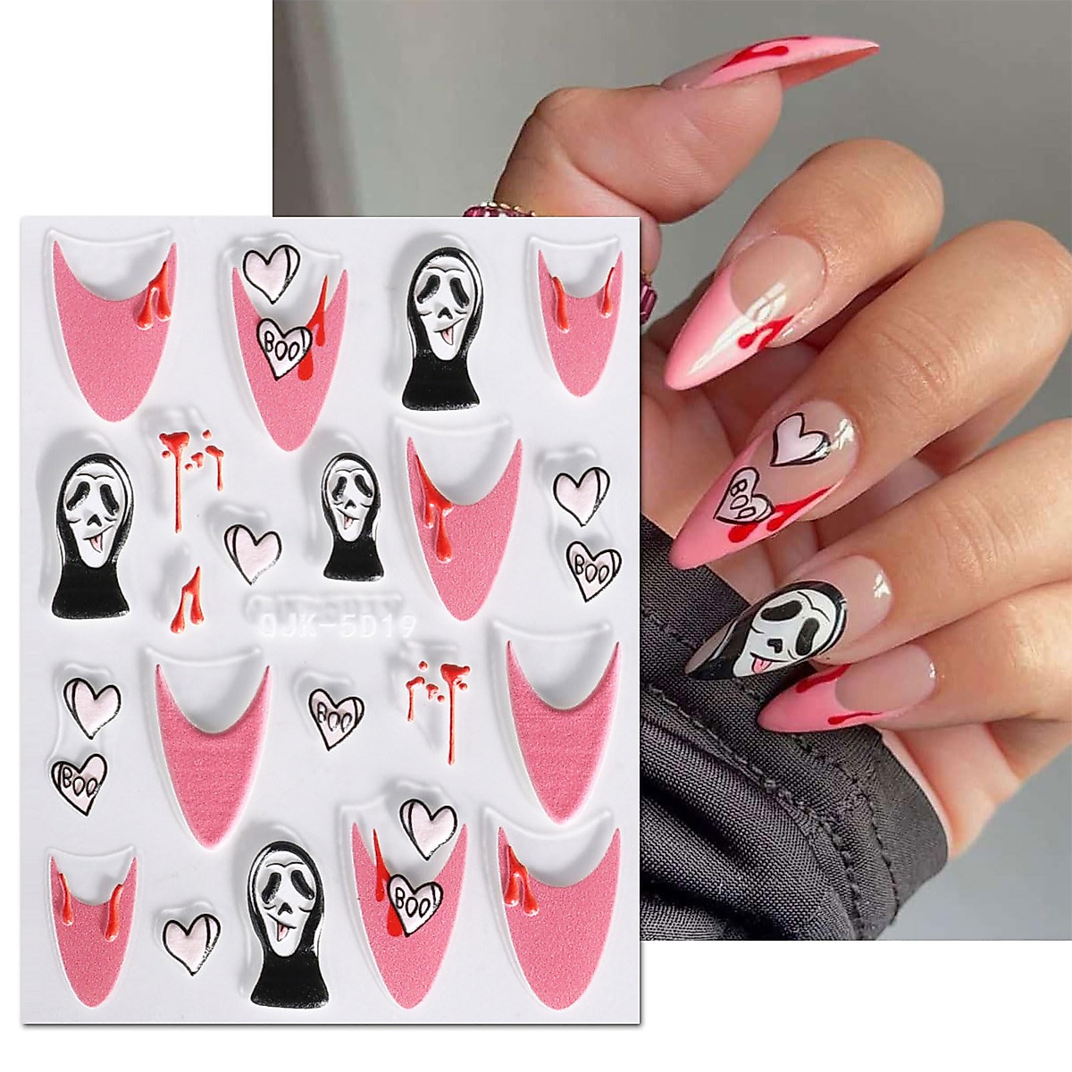 JMEOWIO 3D Embossed Halloween Nail Art Stickers Decals Self-Adhesive Pegatinas Uñas 5D Ghost Pumpkin Spook Nail Supplies Nail Art Design Decoration Accessories 4 Sheets