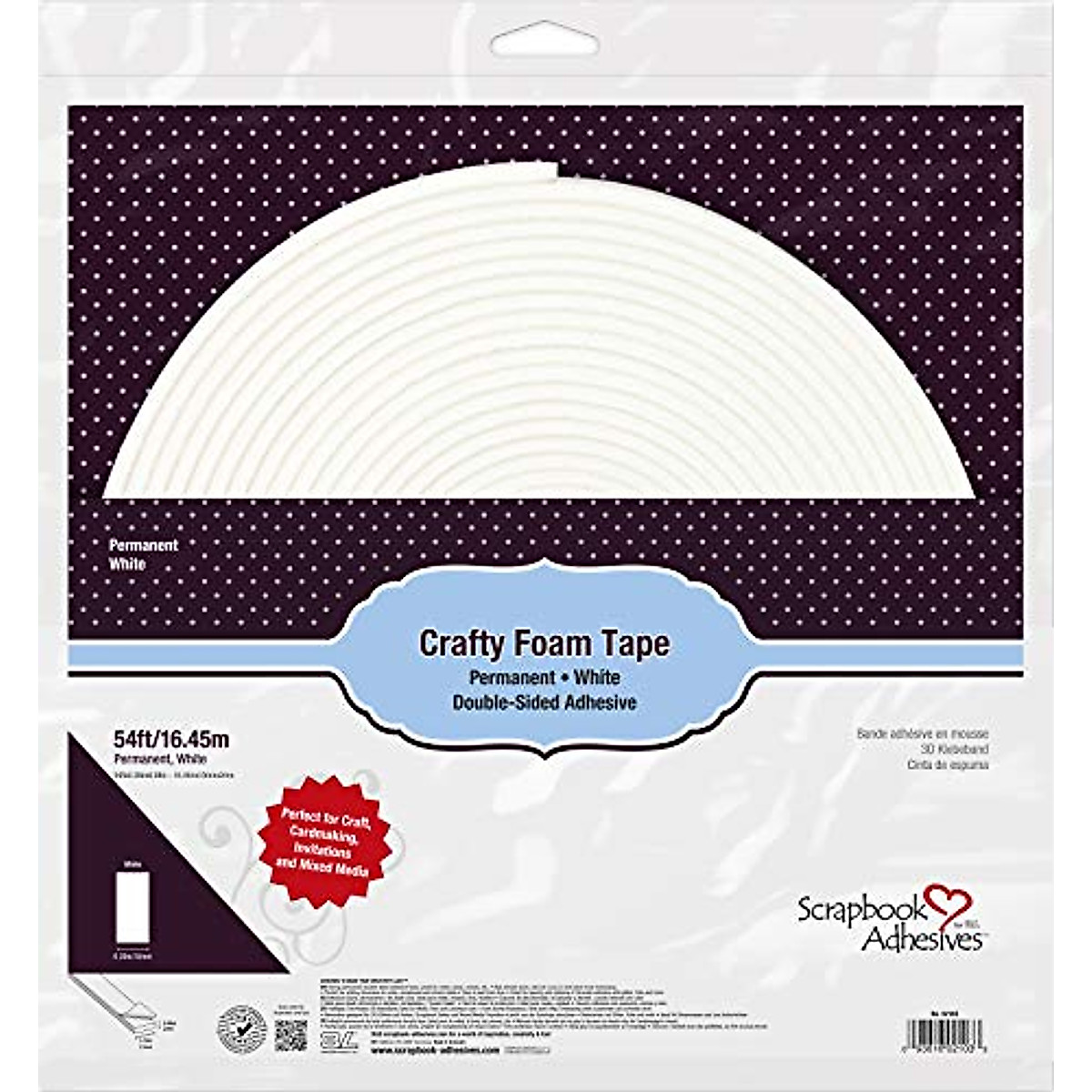 Scrapbook Adhesives by 3L Crafty Foam Tape 54ft, White