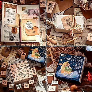 Dizdkizd 12 Pieces The Little Prince Rubber Stamp Set, Celestial Stamps Tiny Wooden Decorative Stamp for Scrapbooking, Journaling, Letters, Arts and Crafts