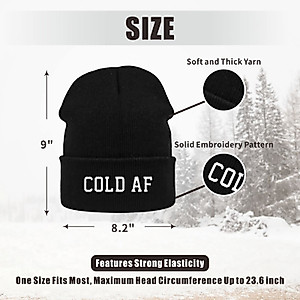 Winter Hat Beanie for Men Women Cold AF Funny Slouchy Knit Cuffed Beanie Skull Cap Hat Custom Unisex Warm Soft Headwear - Christmas Stocking Stuffers Gifts for Him Her Boys Mom Dad Wife Husband Black