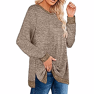 WEESO Crew Neck Sweatshirts Hoodies for Women Tunic Tops for Leggings Coffee Large