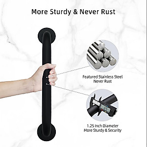 Supwish Handicap Grab Bars for Shower 16 Inch Black, 2 Pack Bathroom Grab Bars for Wall Toilet Bathtub, Shower Bars Safety Hand Rail Support Handle - Shower Grab Bars for Seniors Elderly Disabled