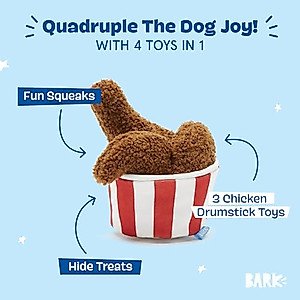 Barkbox 2 in 1 Interactive Plush Dog Toy - Rip and Reveal Toy for Dogs and Puppies - Stimulating Squeaky Pet Toys | Bucket o' Fried Licken