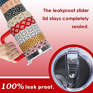 omezin 40 Oz Boho Tumbler With Handle 40oz Boho Tumbler With Lid Straw Double Insulated Travel Coffee Mug Womens Boho Cup Gifts