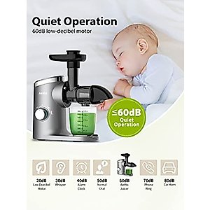 Slow Masticating Juicer, Aeitto Cold Press Jucier Machines, with Triple Modes,Reverse Function & Quiet Motor, Easy to Clean with Brush, Recipe for Vegetables And Fruits, Grey