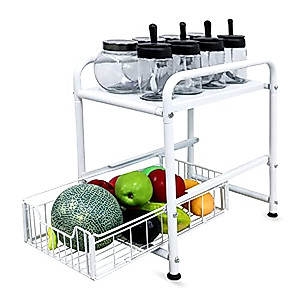 Under Sink Organizers and Storage, Nevfiro 2-Tier Pull Out Sliding Drawer Under Sink Shelf Organizer Metal Cabinet Basket Organizer for Kitchen Bathroom Countertop Laundry