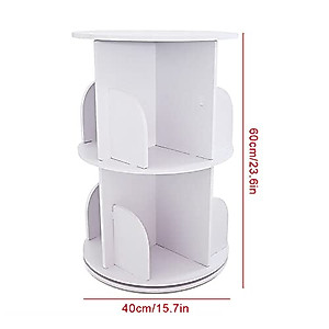 CNCEST 2 Layers 360° Rotating Bookshelves, Open Bookcase Freestanding Storage Shelf Nordic Style Bookshelf Organizer Storage Shelves Shelf Capacity 100k Place Books Small Potted Decorations (White)