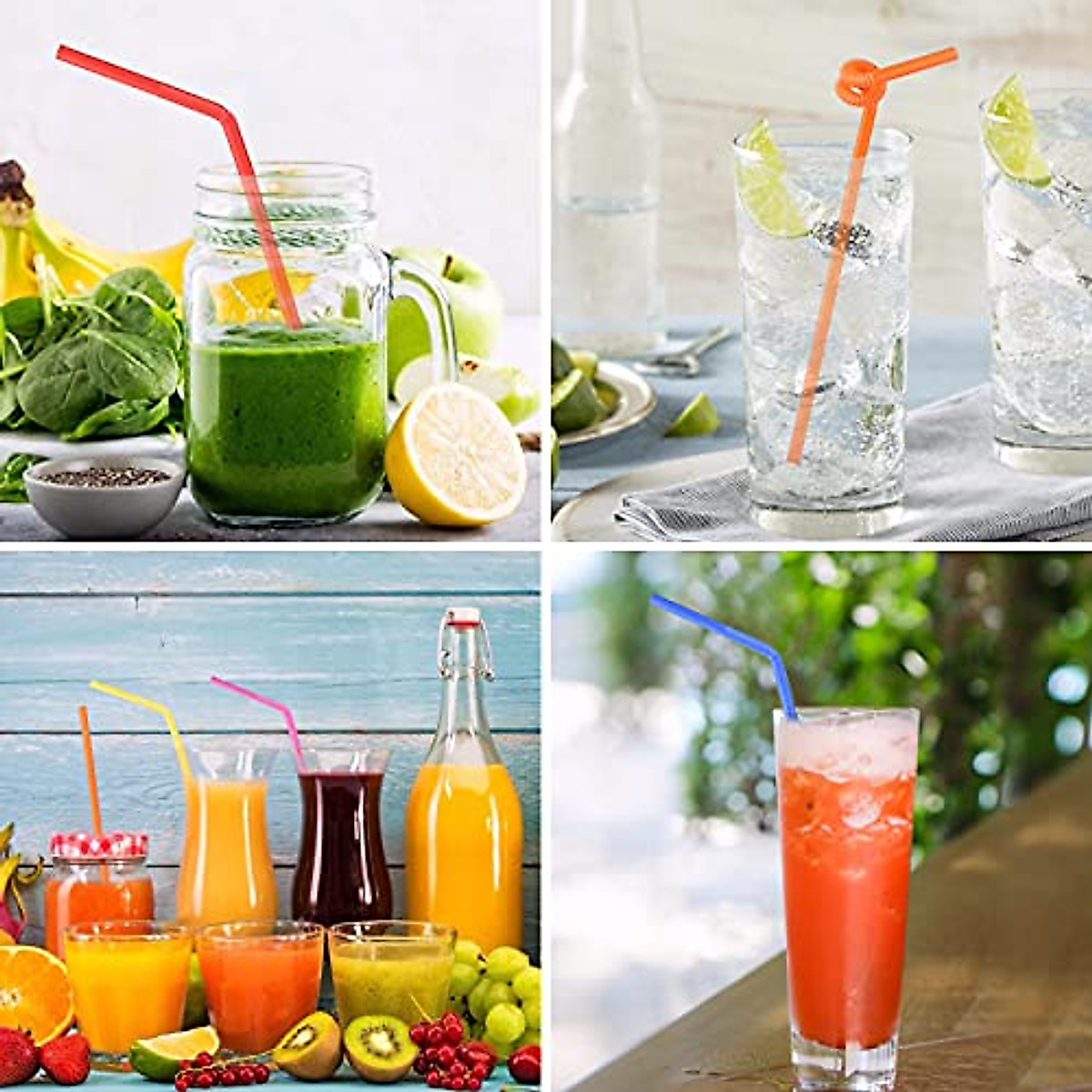200 Pcs Disposable Drinking Straws, Colorful Long Flexible Bendy Straws (0.23'' diameter and 10.2" long)