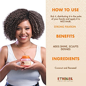 ETNIKER Curl Defining Gel | Afro-textured, Curly & Wavy hair | Control, Sculpting & Definition | Coconut & Flaxseed | NO alcohol, NO parabens, NO residue | by L’MAR | Size: 10.5 oz (300g)