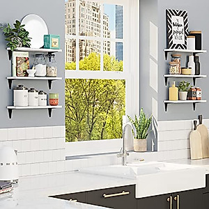 SHELFIN Mona 17" White Floating Shelves for Storage Wall Bookshelf Living Room Office Supplies & Kitchen Organizer Bedroom Shelves Set of 6