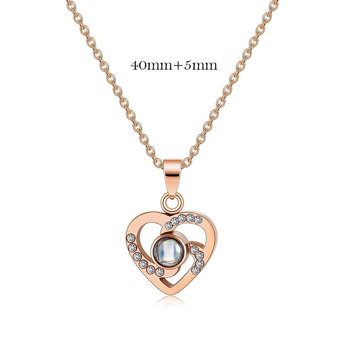 ZLHZW Personalized Picture Projection Necklace for Women - Custom Photo Love Heart Pendant with Cubic Zirconia - Customized Portrait Jewelry - Birthday Anniversary Memorial Gifts for Her