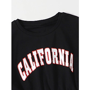 SHENHE Girl's Short Sleeve Letter Graphic 2Pcs Crop Top and Track Shorts Set Black 9Y