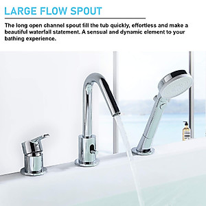 CREA Roman Tub Faucet, Tub Faucet Chrome Bathtub Bath Faucet Set 3-Hole with Hand Shower Tub Spout Diverter Deck-Mount Pull Out Bathroom Tub Faucet