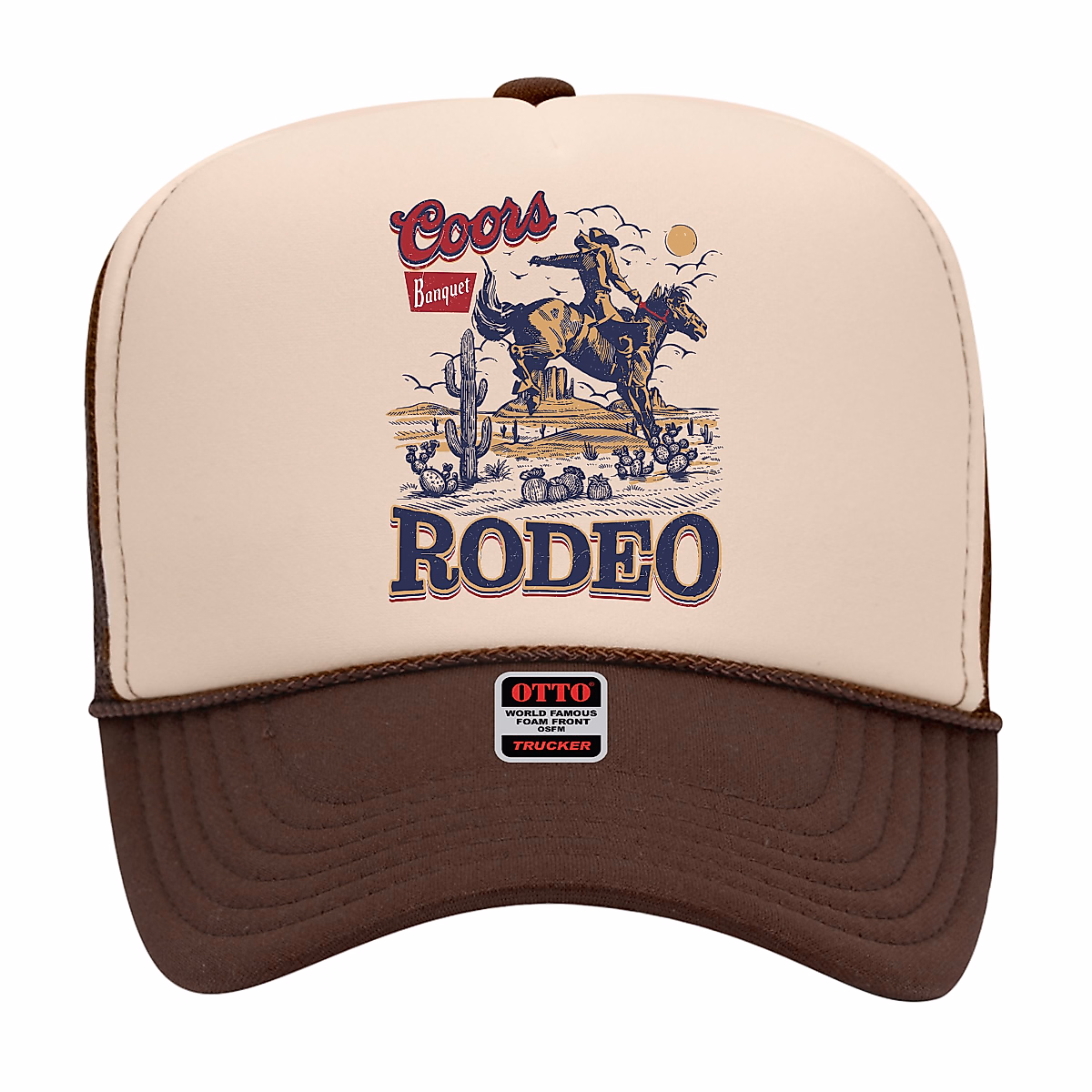 TRENDSNIPERS The Banquet Rodeo Trucker Hat - Premium Snapback for Men and Women - Cowgirl Western Beer Country Trendy (US, Alpha, One Size, Brown/Tan)