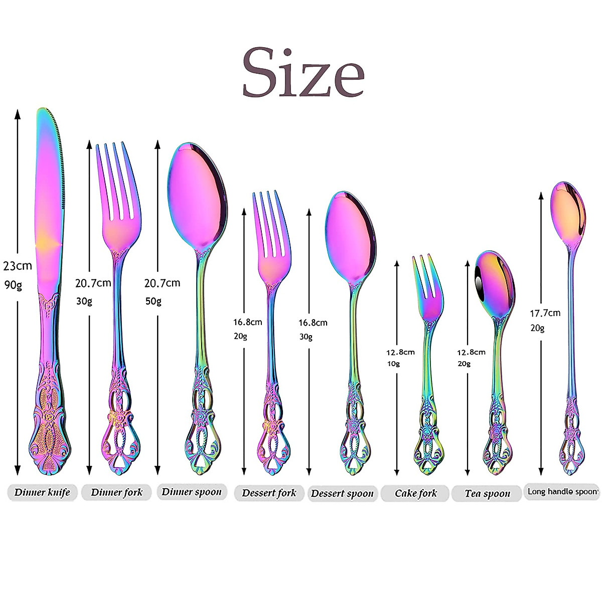 Jankng 6pcs Basic Rainbow Fork, Royal Stainless Steel Dinner Fork With Royal Handle, Metal Forks Set For Eating Salad Fish, Mirror Finish