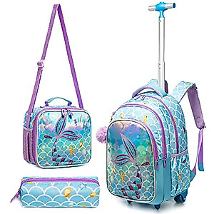 MOHCO Rolling Backpack 18 inch with Lunch Bag and Pencil Case Wheeled School Backpack for Boys and Girls