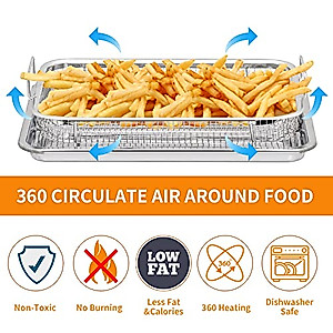 Ingcebo 13x9.6 Inch Stainless Steel Air Fryer Basket for Oven, Toaster Oven Crisper Tray, Air Fryer Basket for Convection Oven Cooking Baking Cooling, 2-Piece Set for Fries/Bacon/Chicken(Silver)