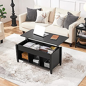 Yaheetech Coffee Table, Lift Top Coffee Table w/Hidden Storage Compartment & Lower 3 Cube Open Shelves, Lift Tabletop Coffee Table for Living Room/Reception Room/Office, Black