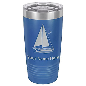 LaserGram 20oz Vacuum Insulated Tumbler Mug, Sailboat, Personalized Engraving Included (Dark Blue)