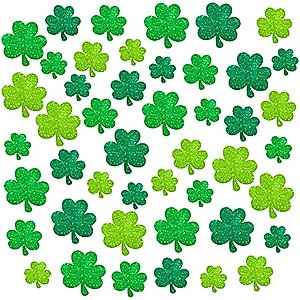45 Pieces, Shamrock Cutouts for Shamrock Decorations - Green Glitter, St Patricks Day Cutouts | St Patricks Day Decorations, St. Patricks Day Bulletin Board Decorations | St Patricks Day Wall Decor