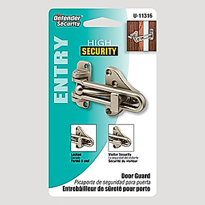 Defender Security U 11316 Swing Bar Door Guard With High Security Auxiliary Lock, Satin Nickel Finish (Single Pack)