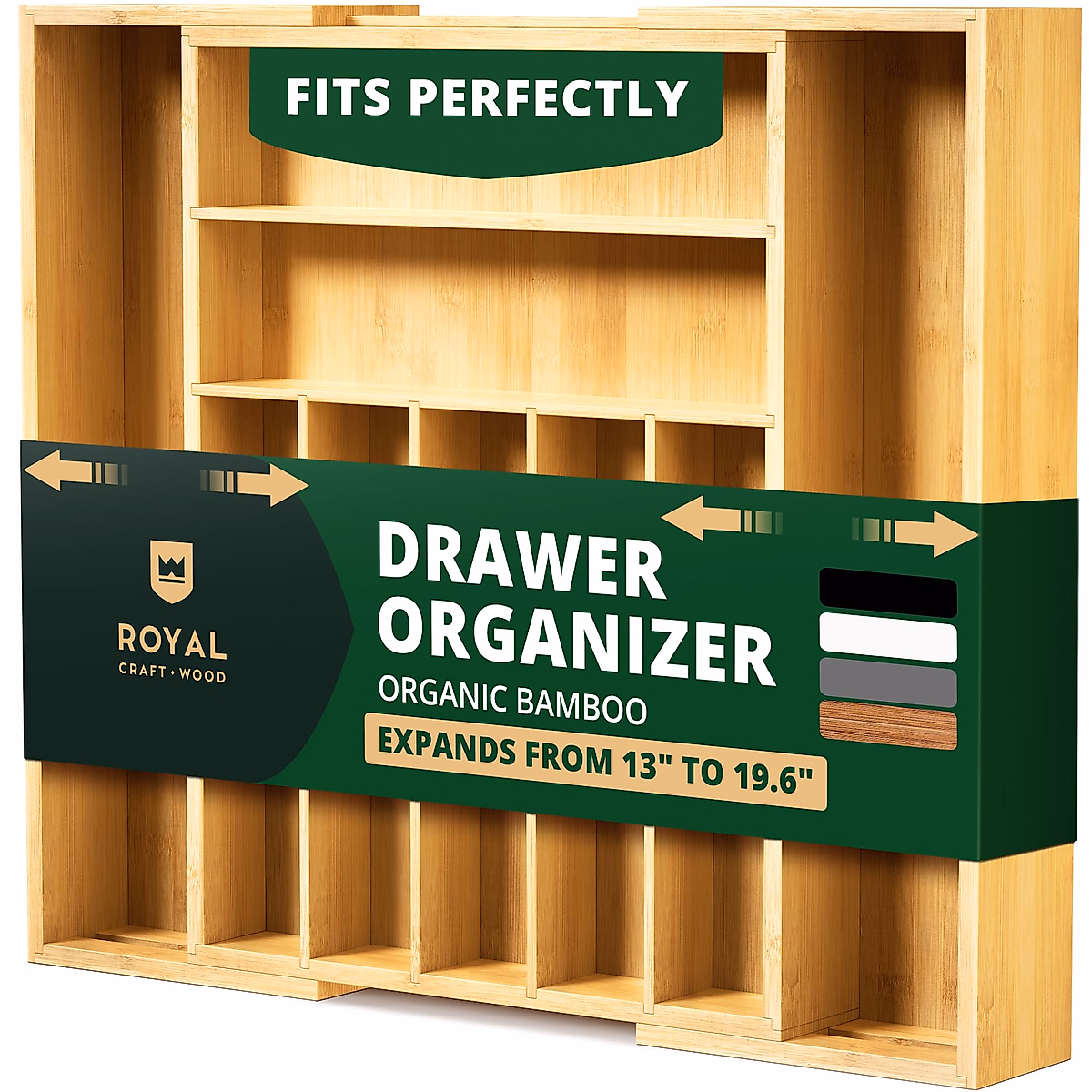 Luxury Bamboo Kitchen Drawer Organizer - Silverware Organizer - Utensil Holder and Cutlery Tray with Grooved Drawer Dividers for Flatware and Kitchen Utensils (9 Slot, Natural)