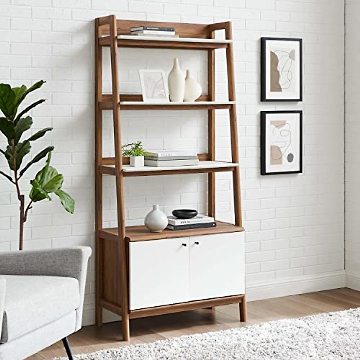 Modway Bixby Display Case, 33" Bookshelf, Walnut White