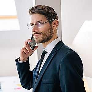 Missfive Premium Aluminum Progressive Multifocus Reading Glasses Men Blue Light Blocking, No-Line Spring Hinge Rimless Office Multifocal Metal Readers, Workspace for Mid-Near Range(3.0x, Gunmetal)