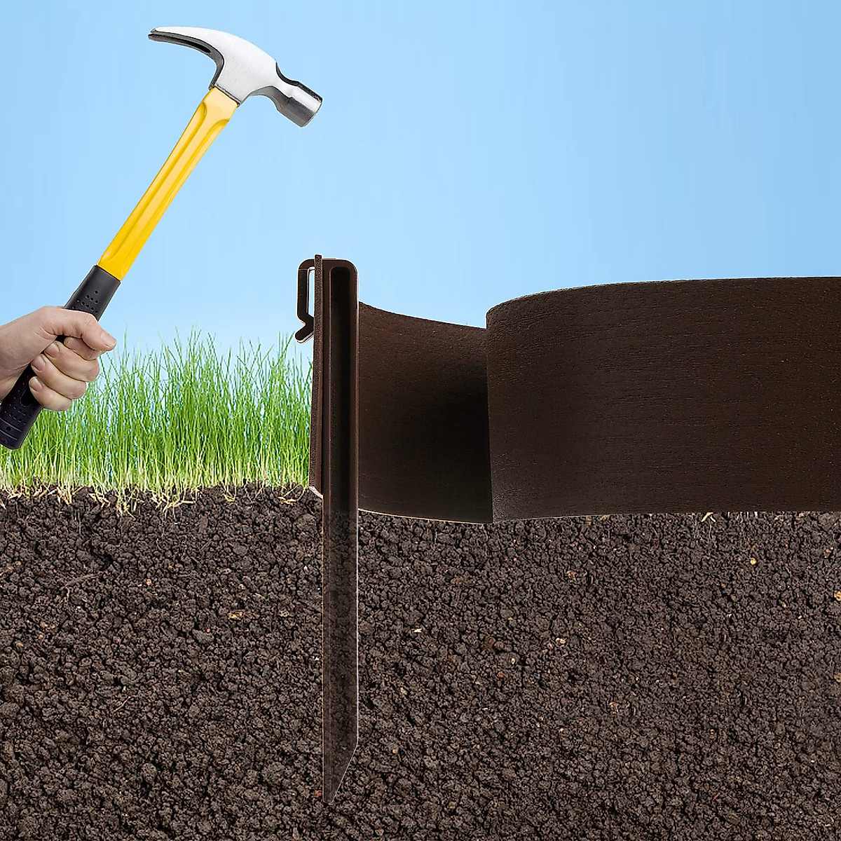 Hacaroa 40 Feet Landscape Edging Coil with 24 Anchoring Stakes, Plastic Terrace Board 4 Inch High, Decorative Grass Barrier Garden Edging Border for Lawn, Fence, Flower Bed, Wood Grain, Brown